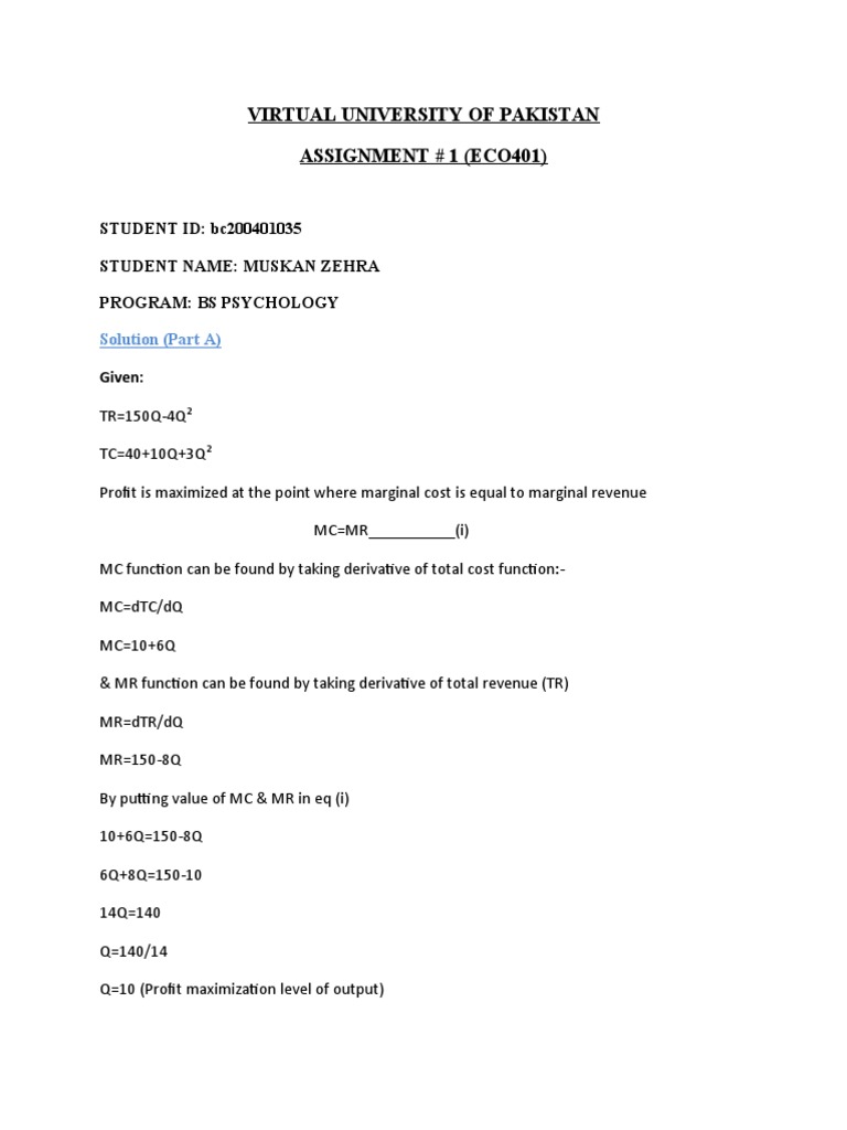 VIRTUAL UNIVERSITY ASSIGNMENT MAXIMIZES PROFIT | PDF