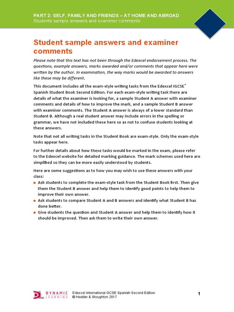Edex IGCSE Spanish 2e SA Part 2 | PDF | Linguistics | Student ...