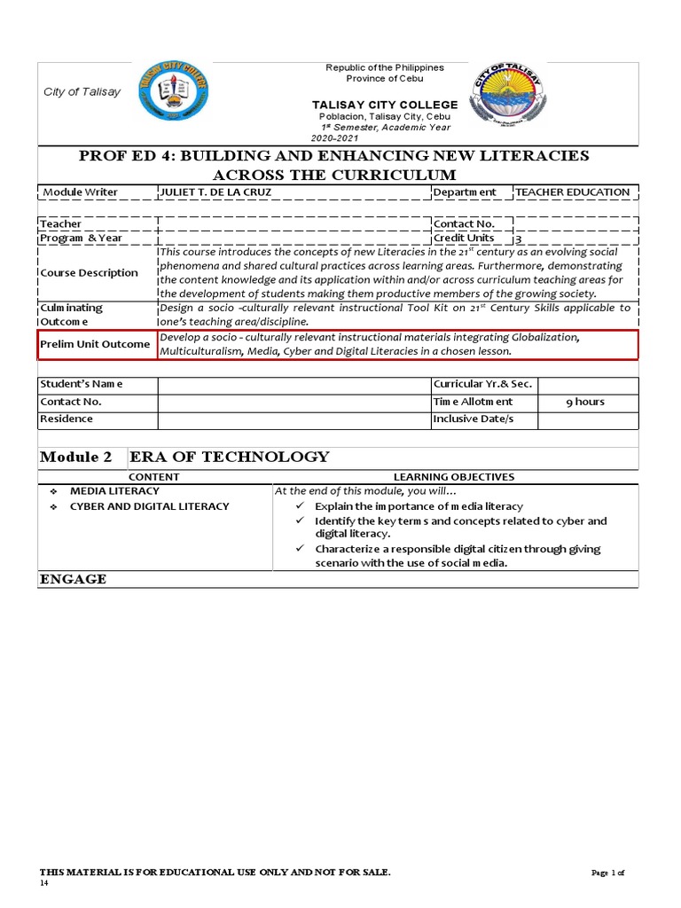 Prof Ed 4: Building and Enhancing New Literacies Across The Curriculum ...