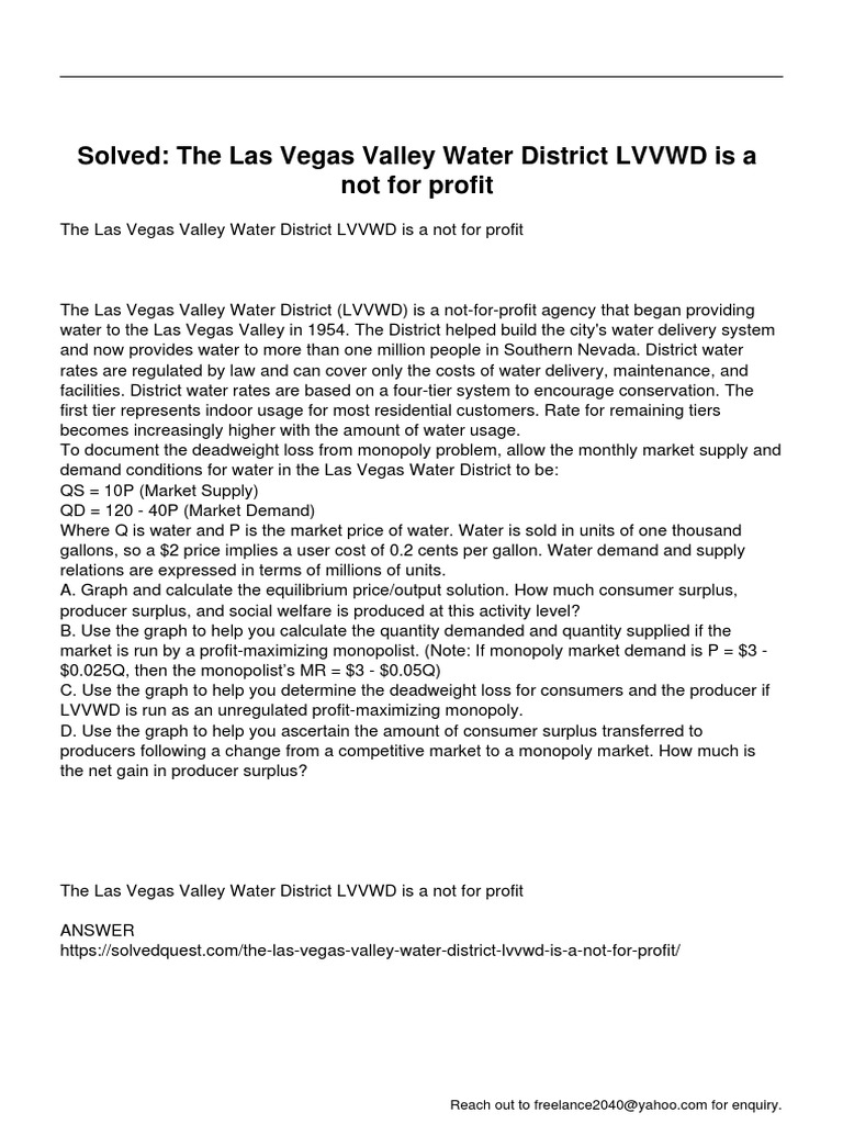 The Las Vegas Valley Water District LVVWD Is A Not For Profit | PDF ...