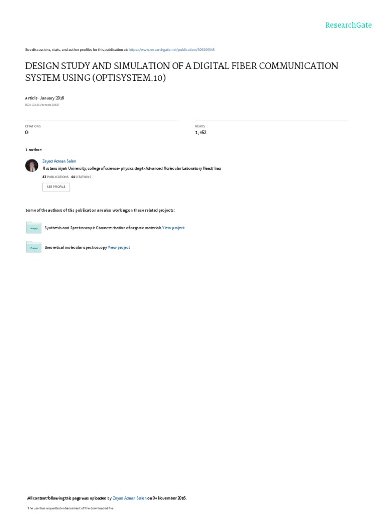 Design Study and Simulation of A Digital Fiber Communication System ...