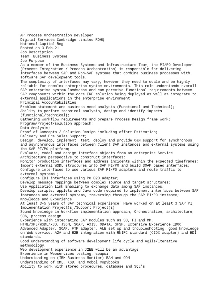 Cambridge Job Description | PDF | Web Service | System
