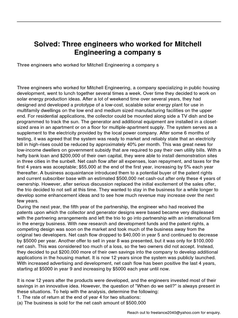 Three Engineers Who Worked For Mitchell Engineering A Company S | PDF ...