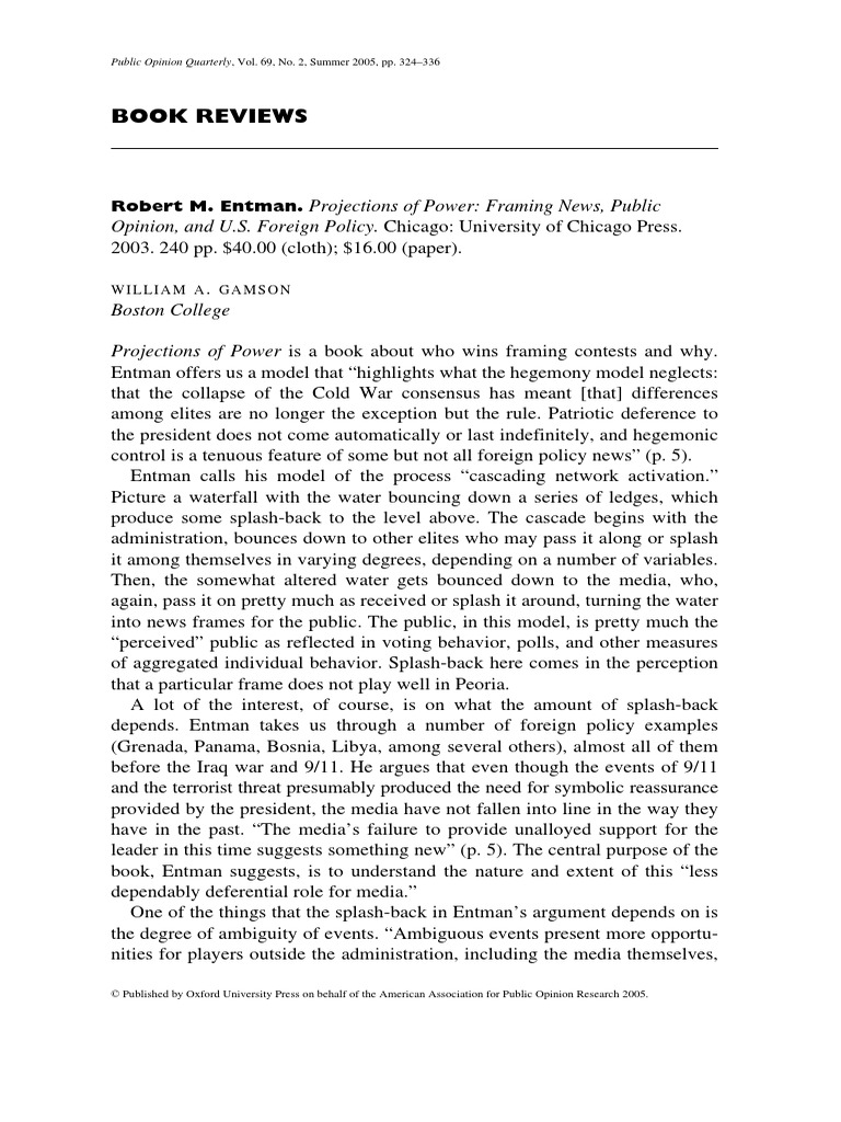 Entman Robert M Projections of Power Fra | PDF | Public Opinion | Science