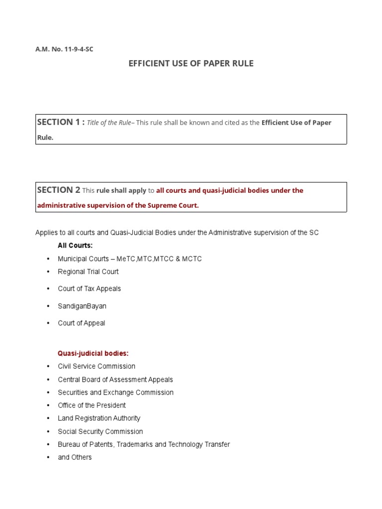 Summary of the Efficient Use of Paper Rule | PDF | Affidavit | Perjury