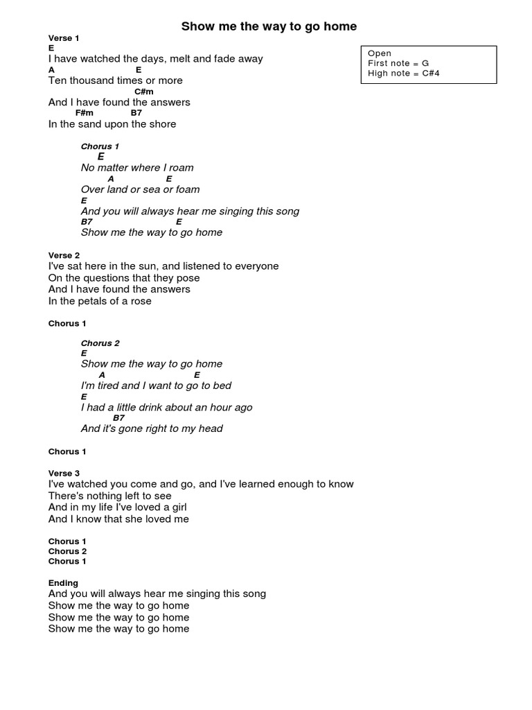 Show Me the Way to Go Home Lyrics | PDF | Poetry