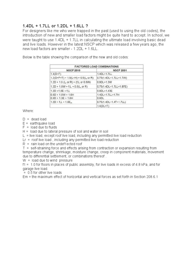 Loading Combination NSCP 2010 Vs 2001 | PDF