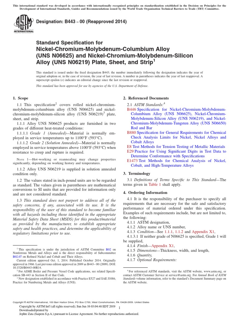 Astm B443.8889 | PDF | Rolling (Metalworking) | Annealing (Metallurgy)