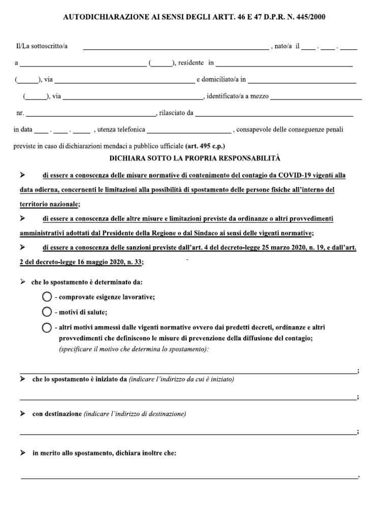 Modello Autodichiarazione Editabile 2020 | PDF