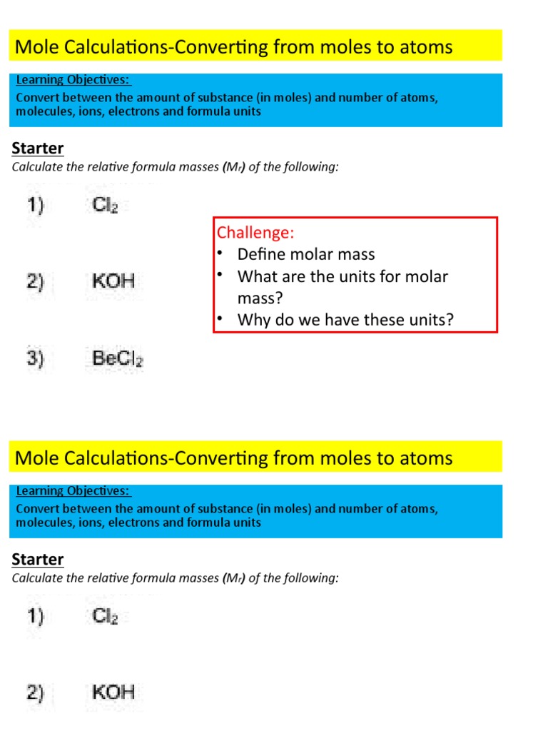 Moles to Atoms Conversion Guide | PDF | Mole (Unit) | Physical Chemistry