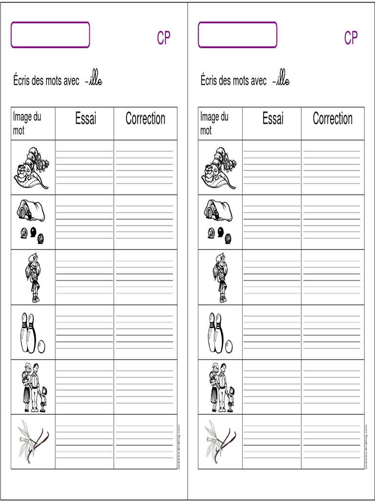 Mots avec -ille pour CP | PDF