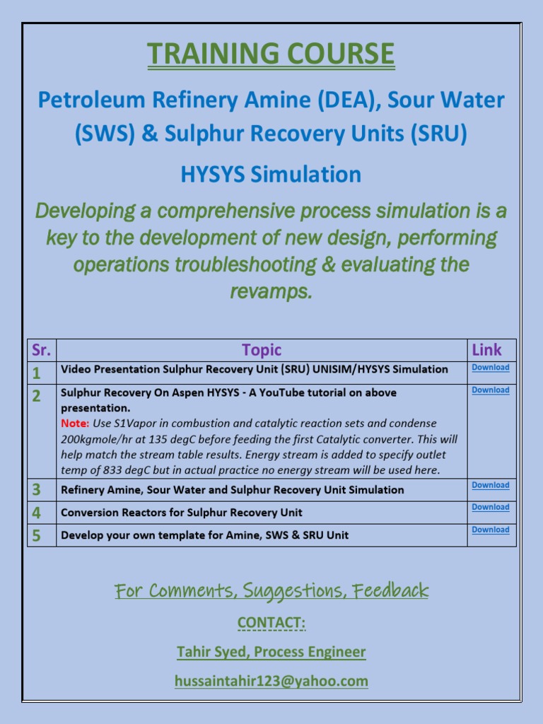 Amine, SWS, SRU Training Course Outline | PDF