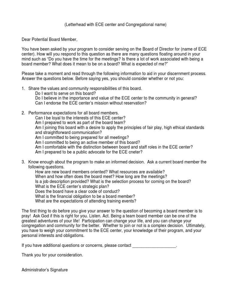 Example of Invitation Letter To Become Board Member | PDF | Question ...