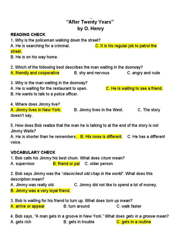 "After Twenty Years" Questions and Answers | PDF | Mystery, Thriller ...