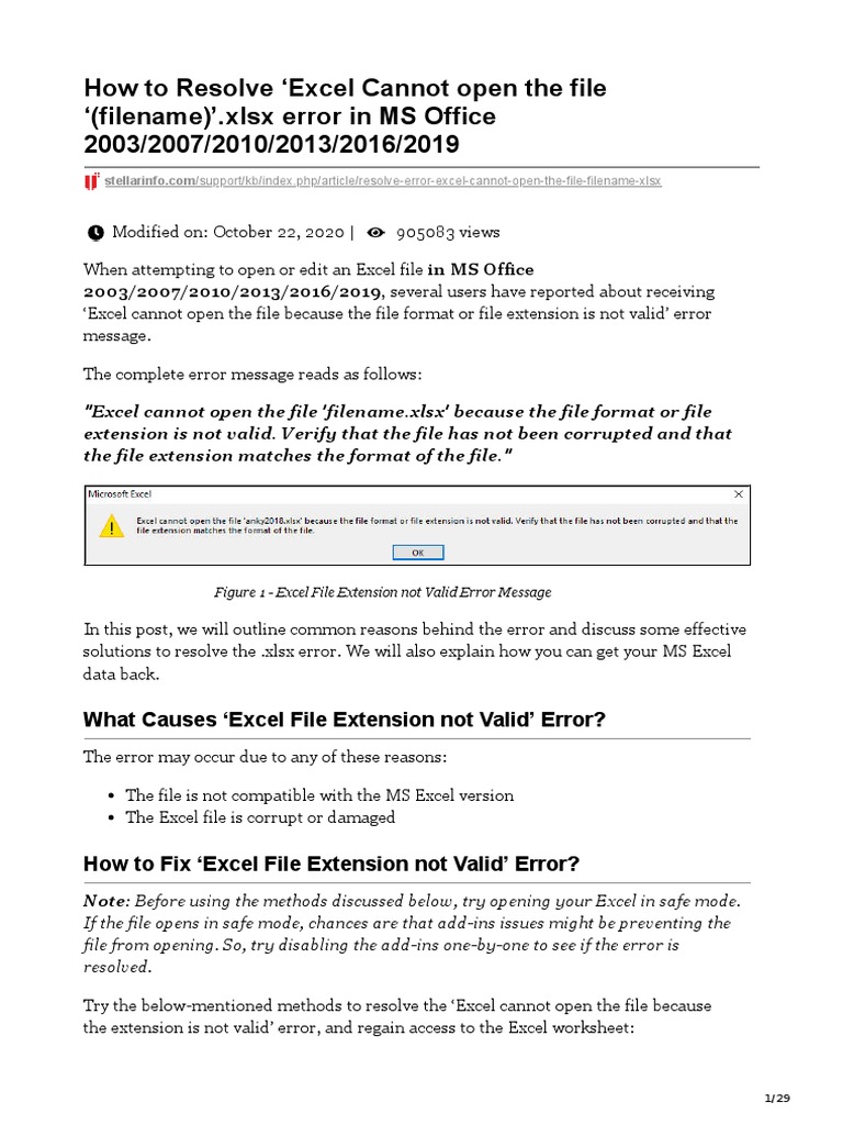 How To Resolve Excel Cannot Open The File Filenamexlsx Error In Ms Office 0309
