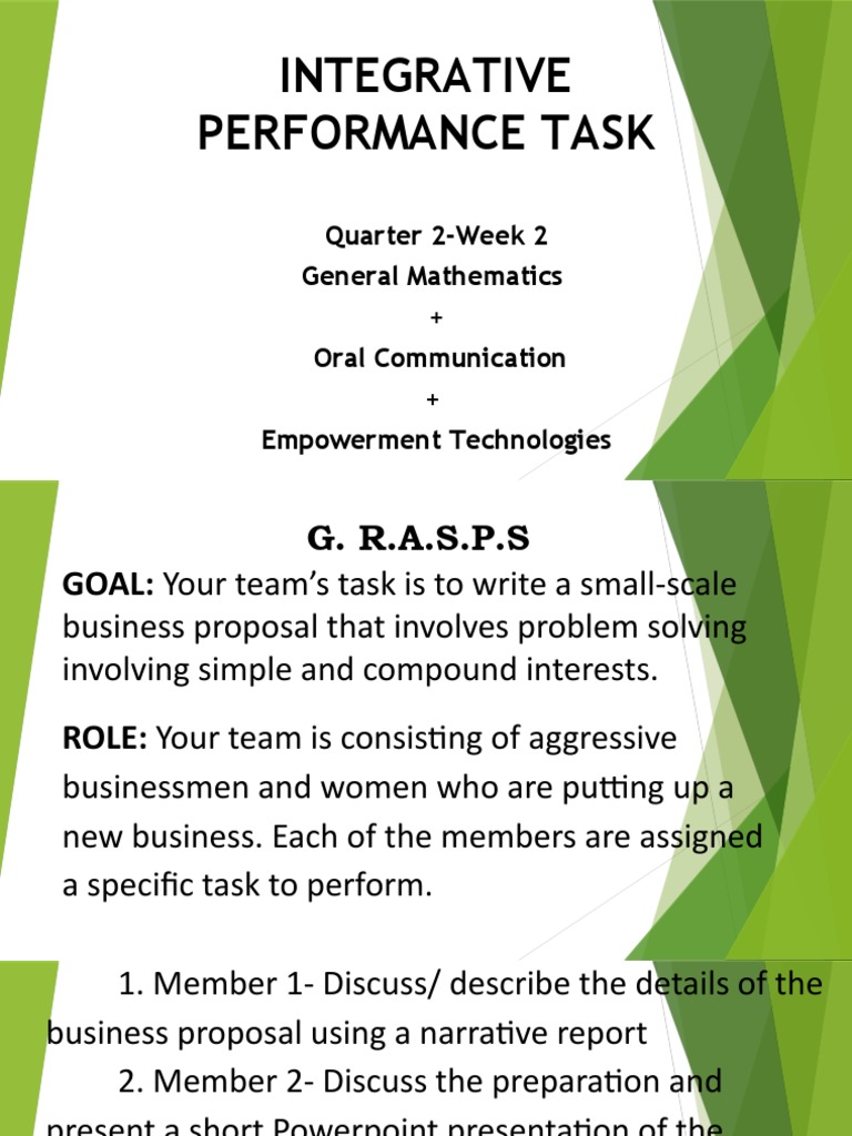 Integrative Performance Task: Quarter 2-Week 2 General Mathematics + Oral Communication ...
