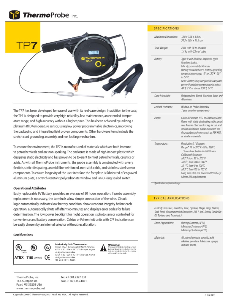 TP7 Data Sheet | PDF | Thermometer | Stainless Steel