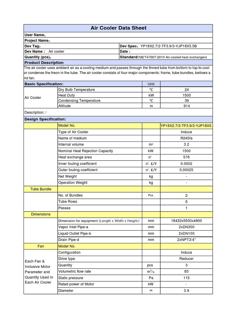Air Cooler Data Sheet | PDF | Heat Exchanger | Pipe (Fluid Conveyance)