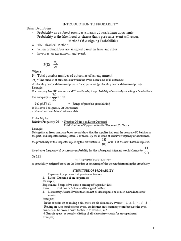 Introduction To Probablity | PDF | Probability | Experiment