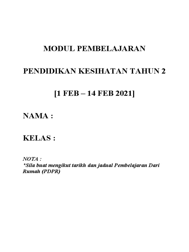 Muka Depan Modul Pembelajaran PDPR | PDF