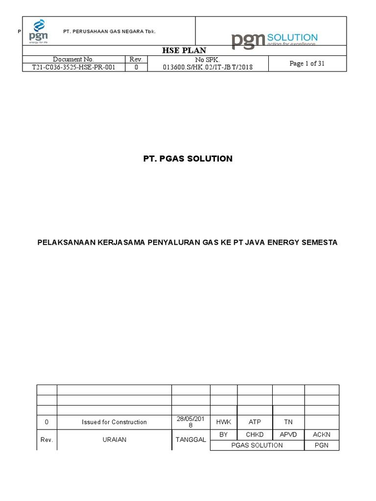 HSE Plan 2018 Jes | PDF | Teknologi & Rekayasa