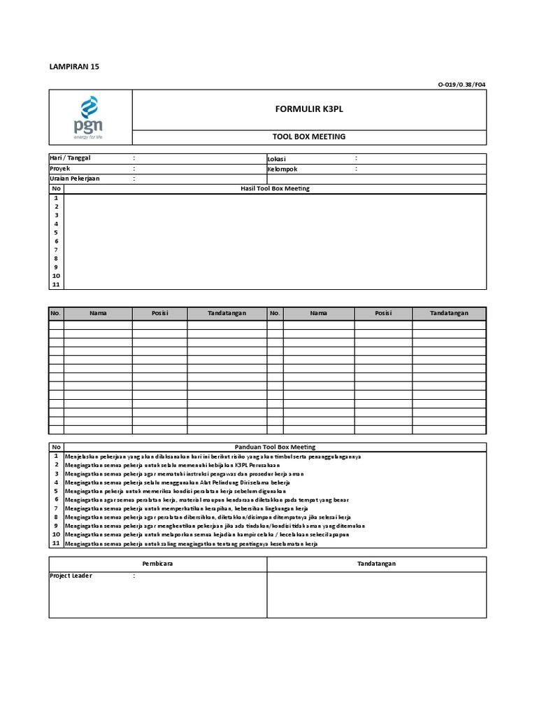 Tool Box Meeting Form | PDF