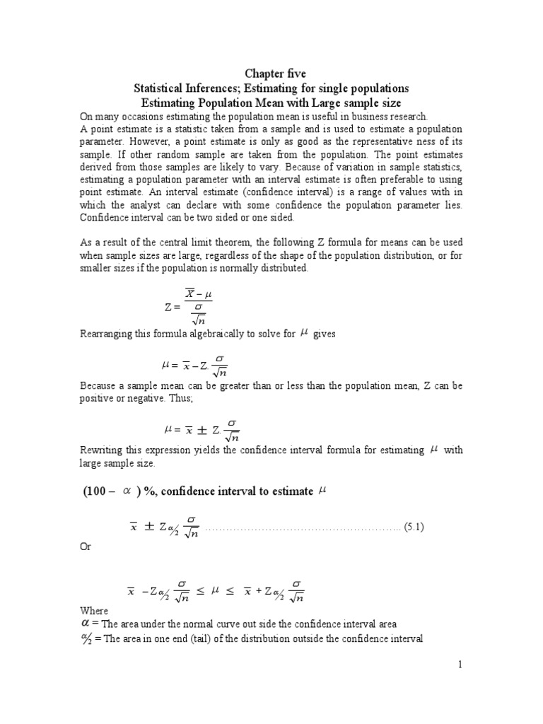 Chapter Five Statistical Inferences Estimating For Single Populations ...