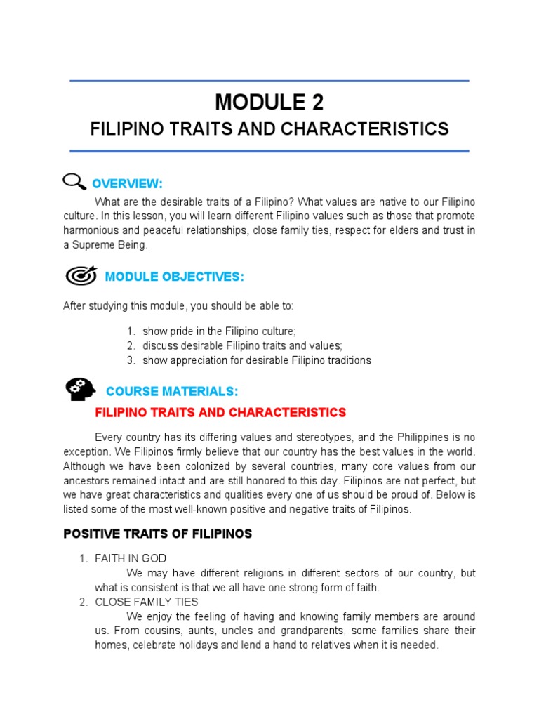 Filipino Traits and Characteristics: Overview | PDF | Family | Philippines