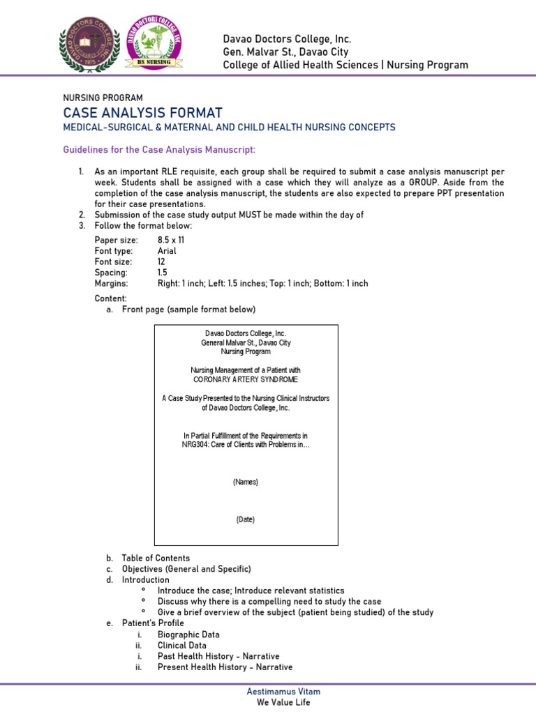 Case Analysis Format: Medical-Surgical & Maternal and Child Health ...