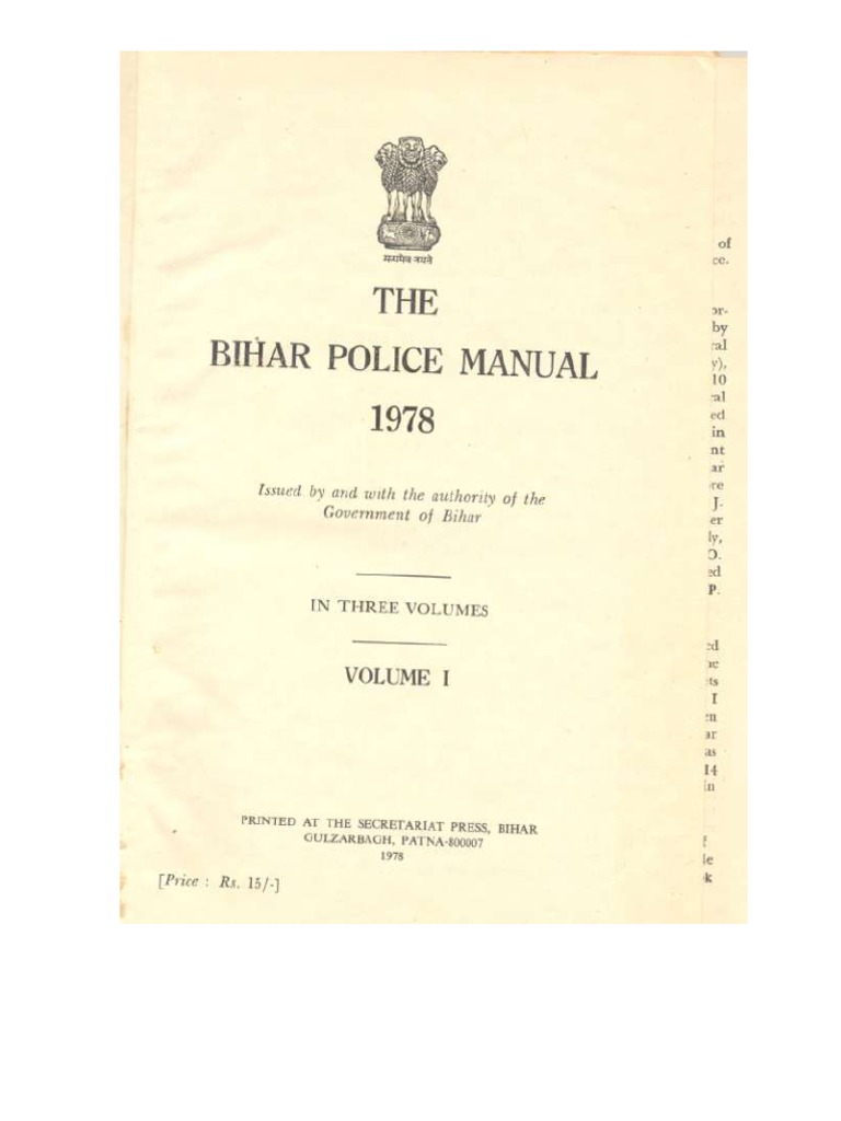 Police Manual Vol. I Part 1 - Rule 1 To 439 | PDF