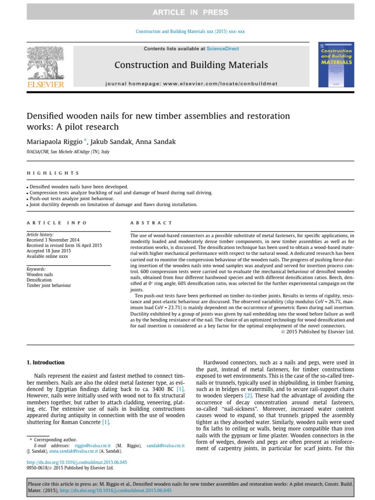 Densiﬁed Wooden Nails for Timber Use | PDF | Sintering | Wood