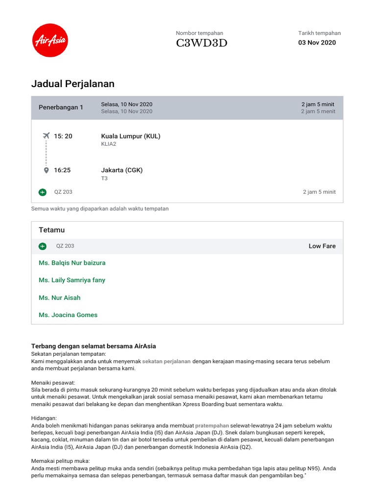 Contoh Tiket Penerbangan AirAsia | PDF