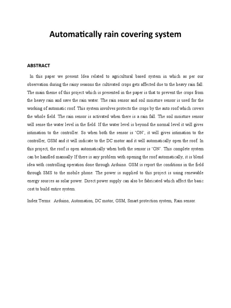 Automatically Rain Covering System | PDF | Electric Motor | Gsm