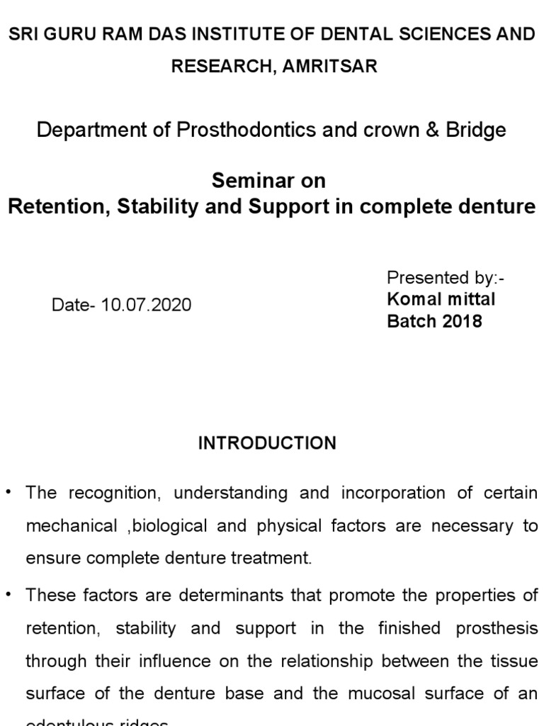 Retention, Stability and Support | PDF | Dentures | Bone