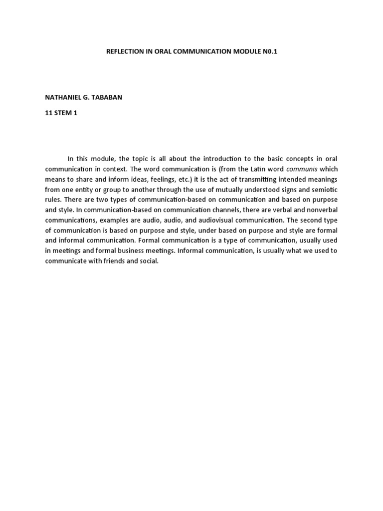 Reflection on Oral Communication Skills | PDF | Nonverbal Communication ...