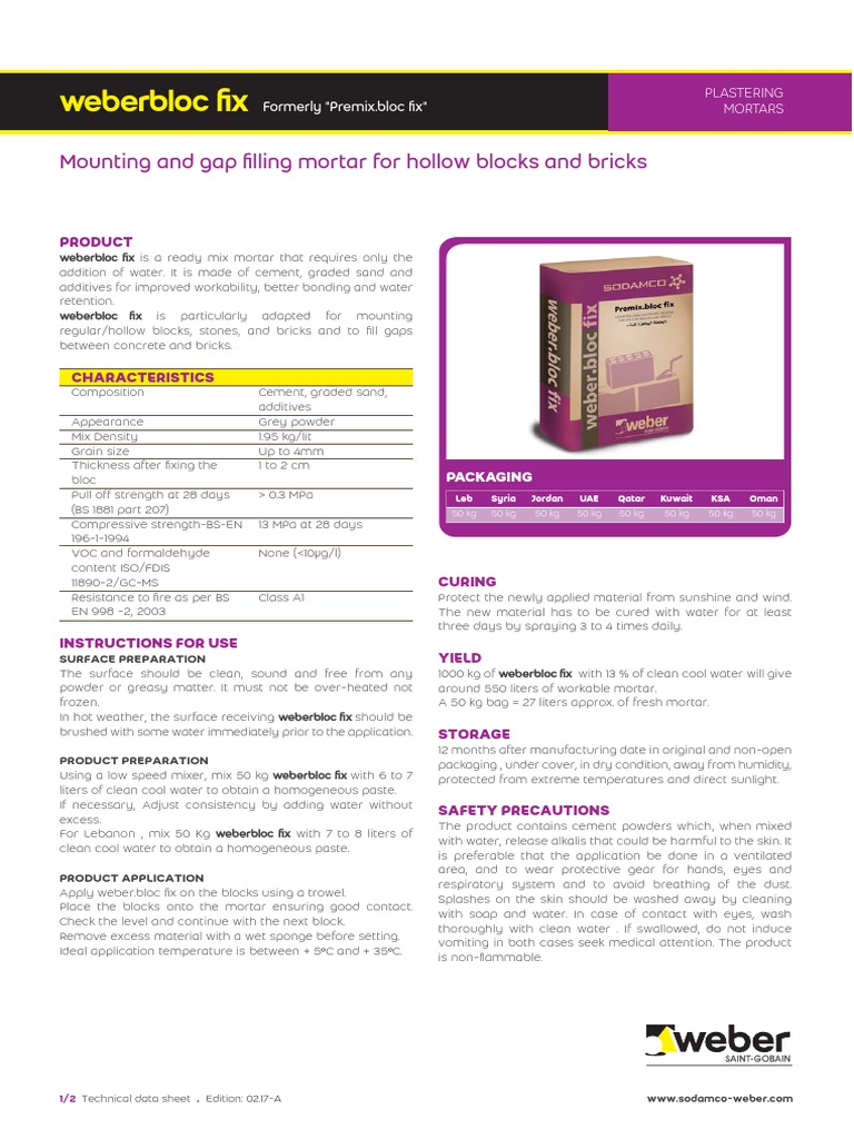 Bloc Fix: Mounting and Gap Filling Mortar For Hollow Blocks and Bricks ...