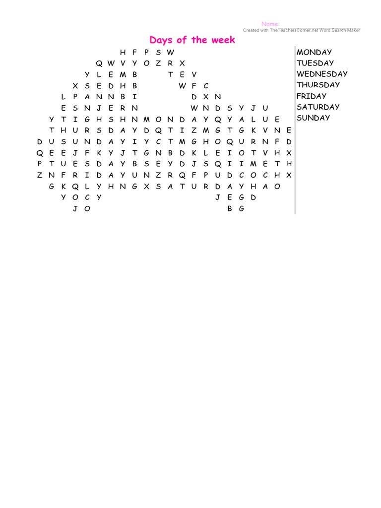 Days of The Week Wordsearch | PDF | Filosofía
