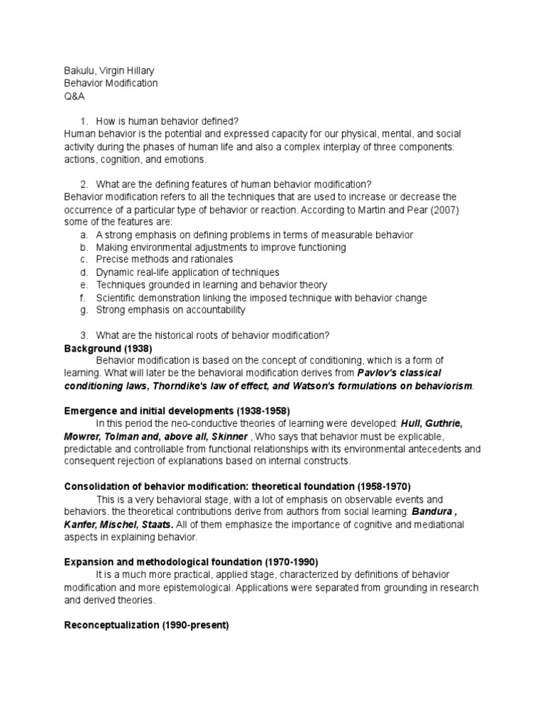 Behavior Modification Questions | PDF | Theory | Behaviorism