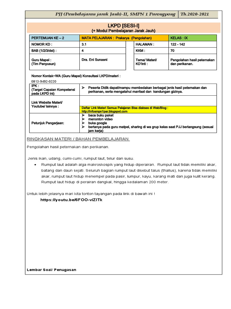 LKPD - Smt2 - Sesi.1 (Kls IX Mapel Prakarya) Pert 2 | PDF