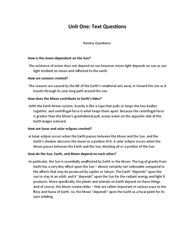 Unit 1 Text Questions | PDF | Moon | Gravity
