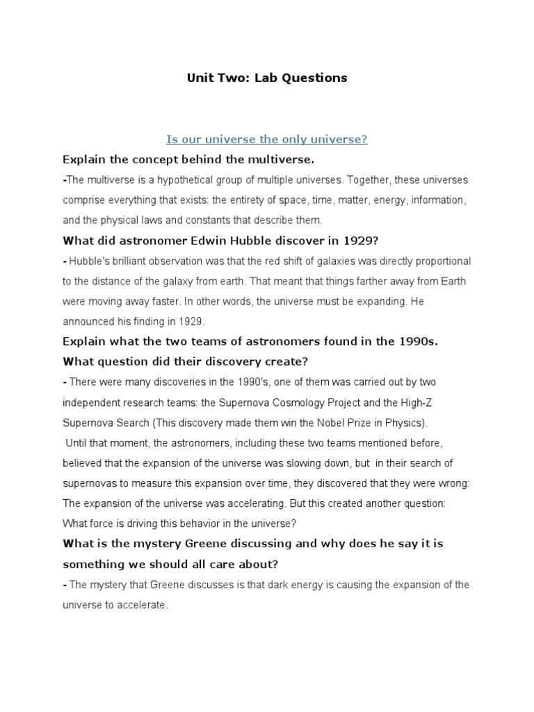 Unit 2 Lab Questions | PDF | Multiverse | Universe