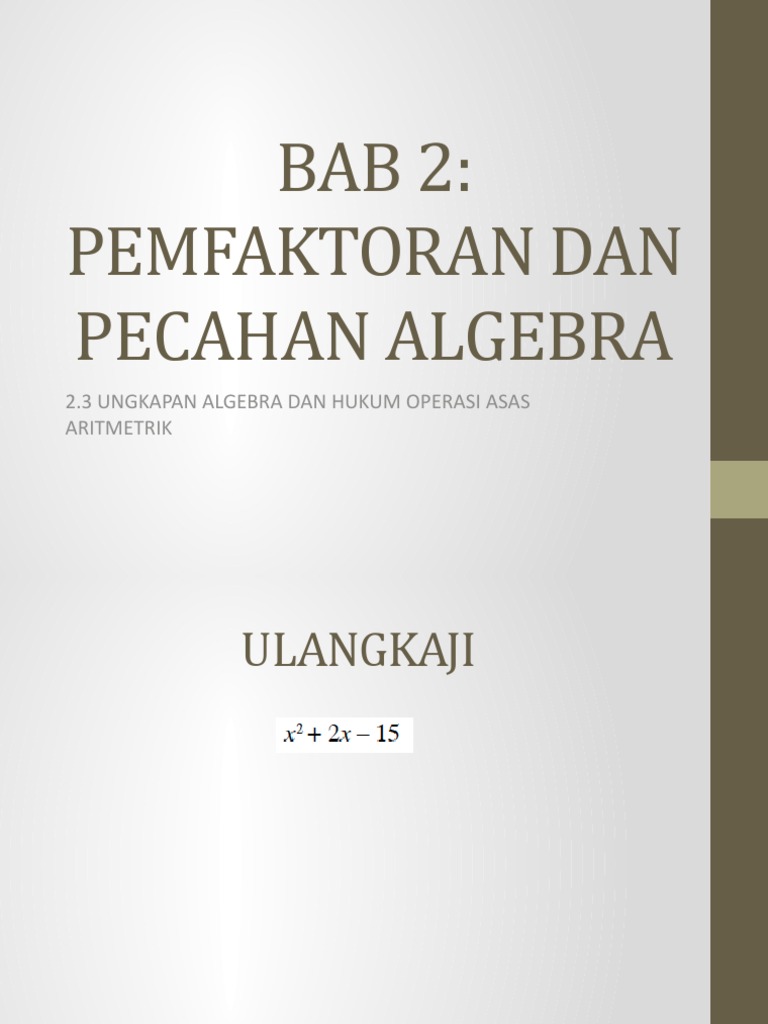 2.3 Ungkapan Algebra Dan Hukum Operasi Asas Aritmetrik | PDF