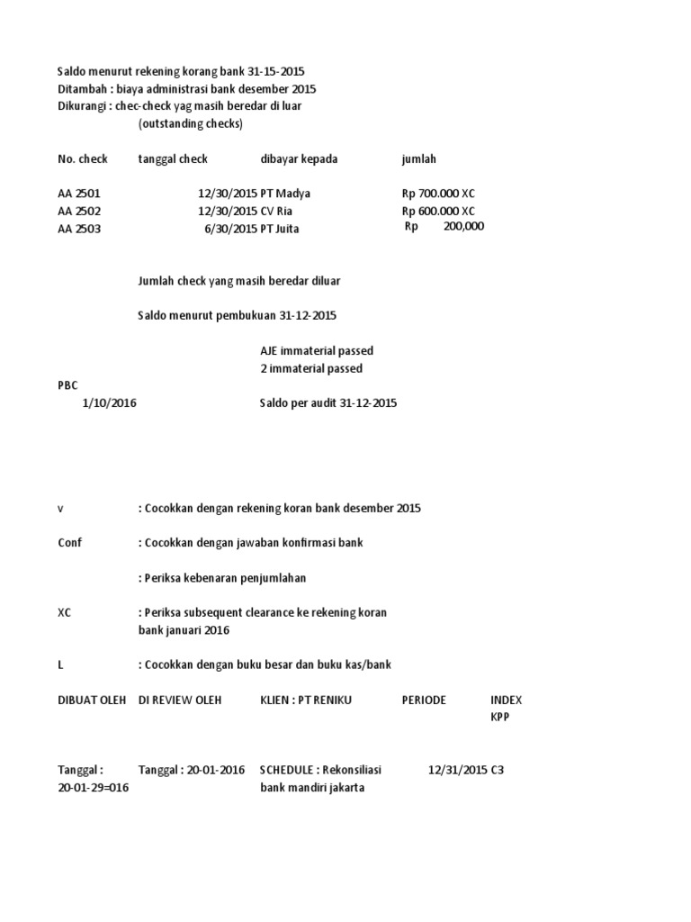 Contoh Supporting Schedule Kas | PDF