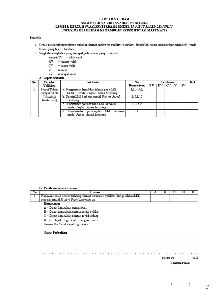 LEMBAR VALIDASI Tugas LKPD PJBL | PDF