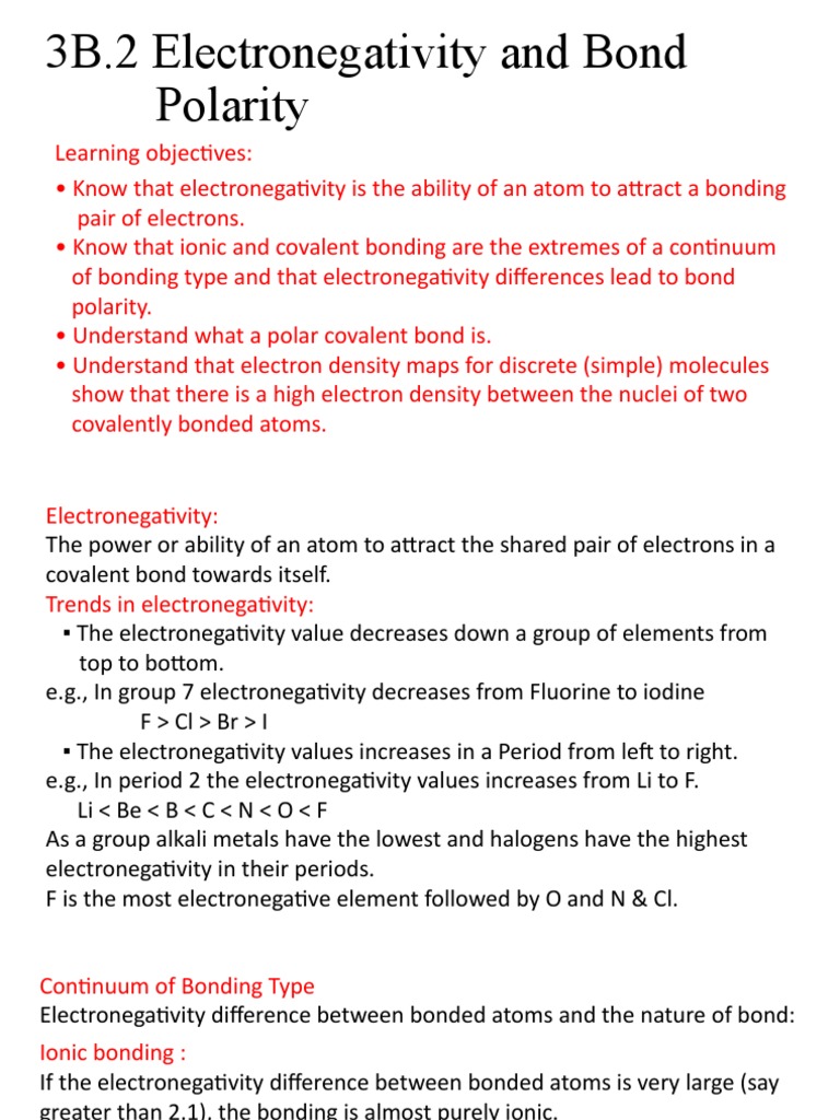 3B.2 Electronegativity and Bond Polarity | PDF | Chemical Bond ...