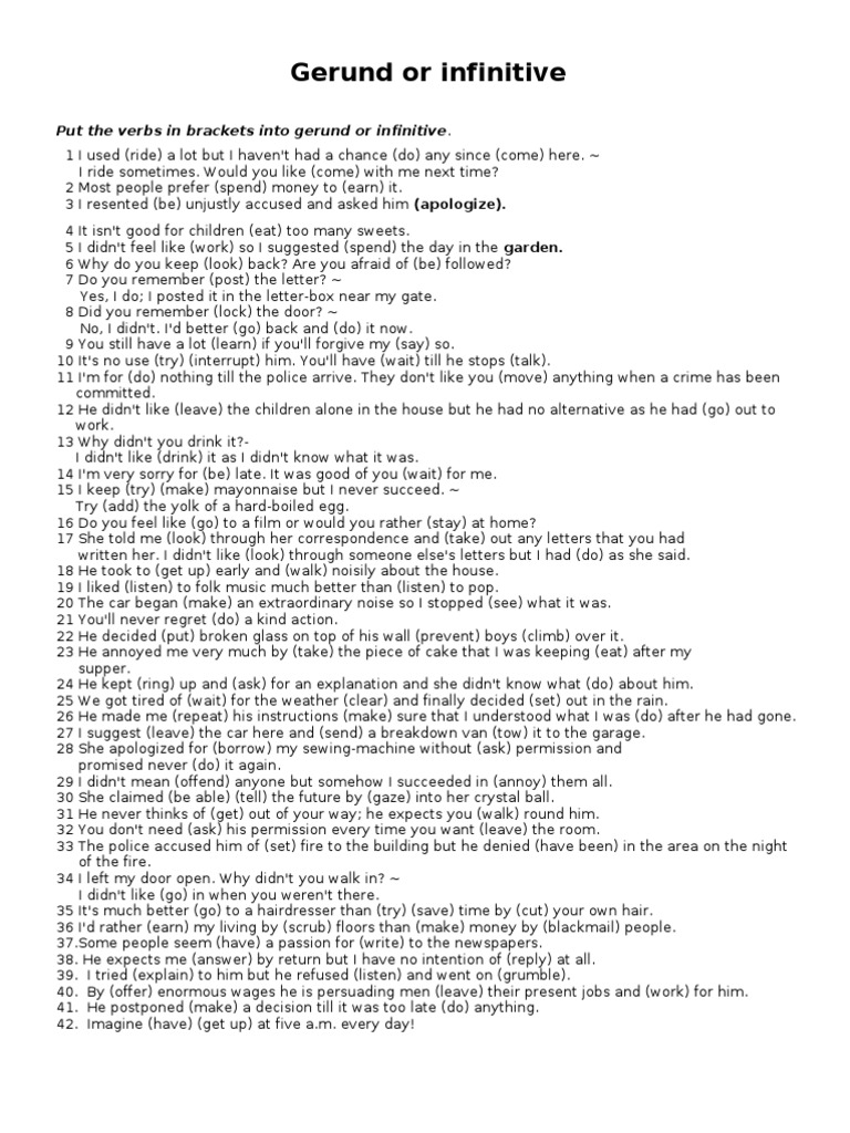 Gerund vs Infinitive Exercise Guide | PDF | Language Arts & Discipline ...