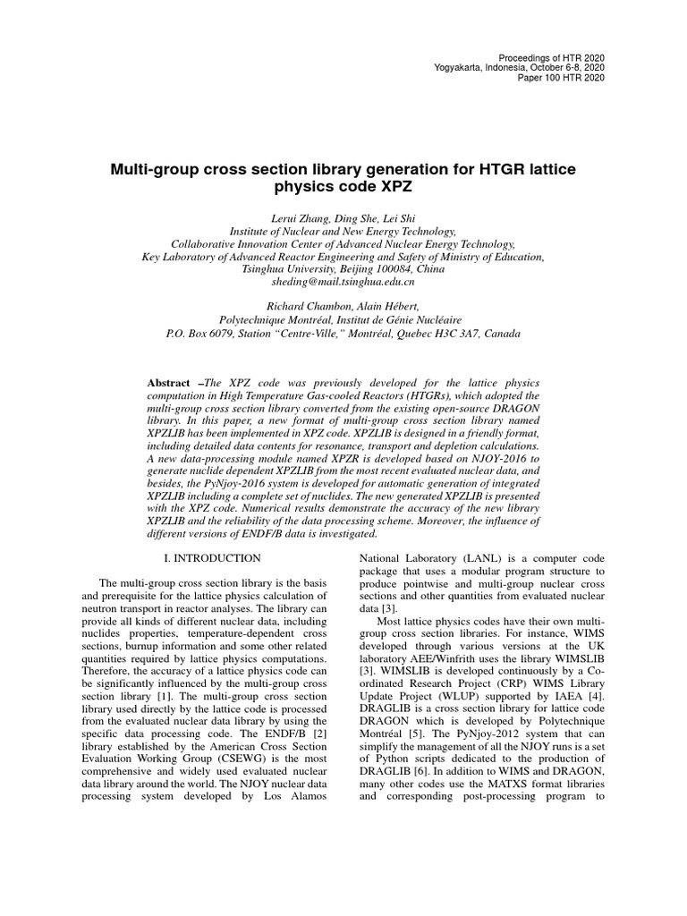 Multi-Group Cross Section Library Generation For HTGR Lattice Physics Code XPZ | PDF | Nuclear ...