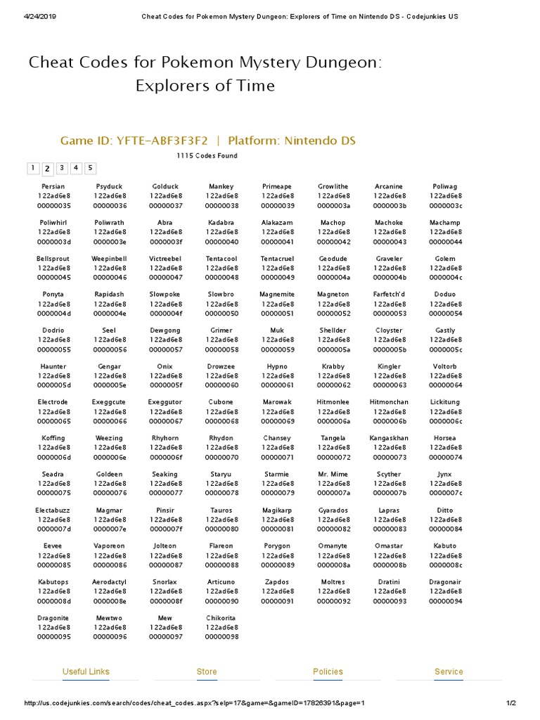 Cheat Codes For Pokemon Mystery Dungeon - Explorers of Time On Nintendo ...