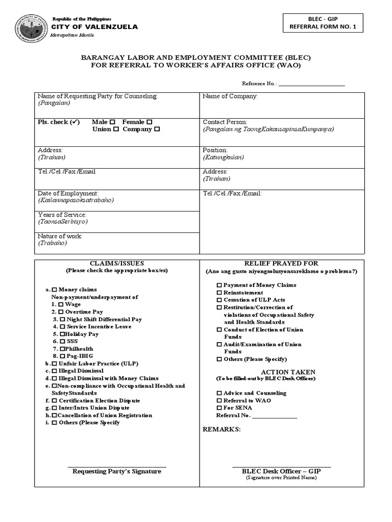 Blec Gip Form No.1 | PDF