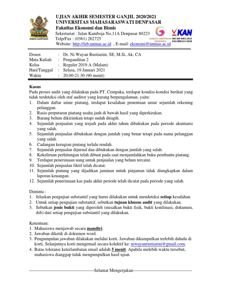 Soal UAS Audit A Malam | PDF